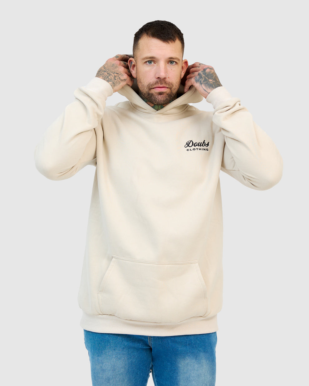 Davey Hoodie - Bone with Doubs logo – Doubs Clothing